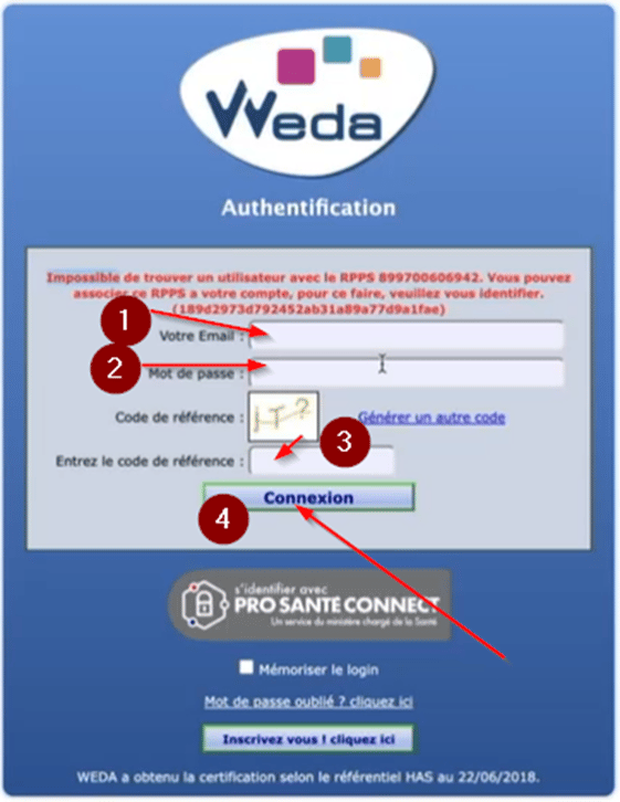 Comment me connecter à Weda via Pro Santé Connect avec une eCPS